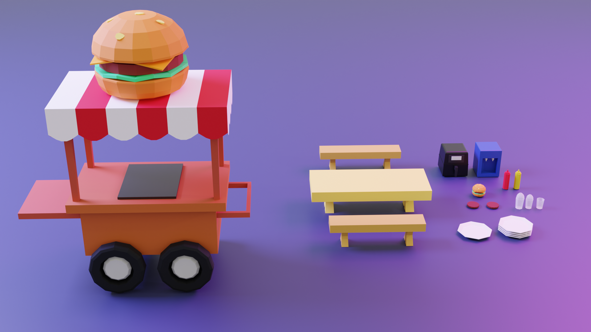 Low Poly Food Cart Mega Pack – Burger, Ramen & Ice Cream Carts ...