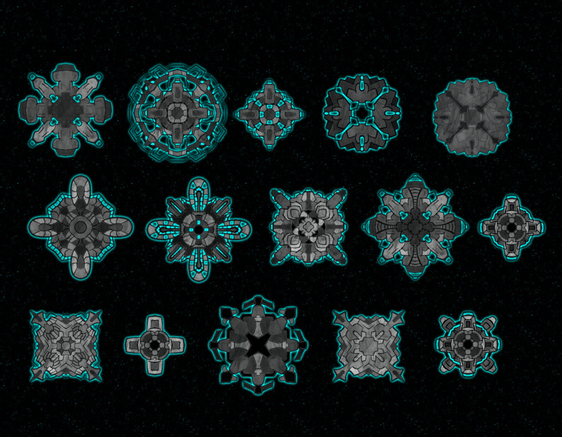 4 x 15 Space Stations (2D Space Units PNG + PSD) FREE by GameSupplyGuy