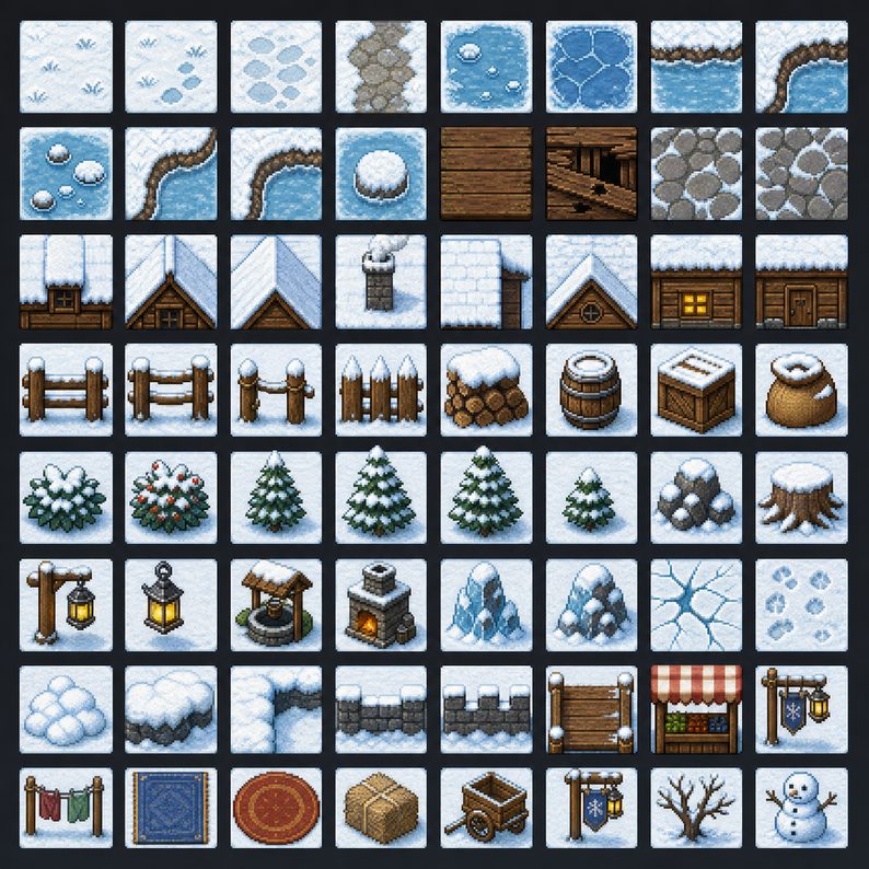Snowbound Village Pixel Tileset Pack by godboyhappy