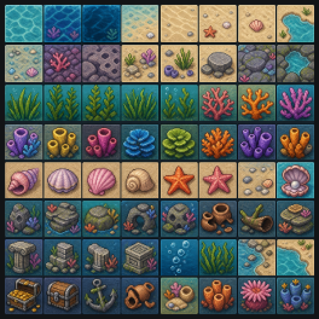 Ocean Reef Pixel Tileset Pack by godboyhappy