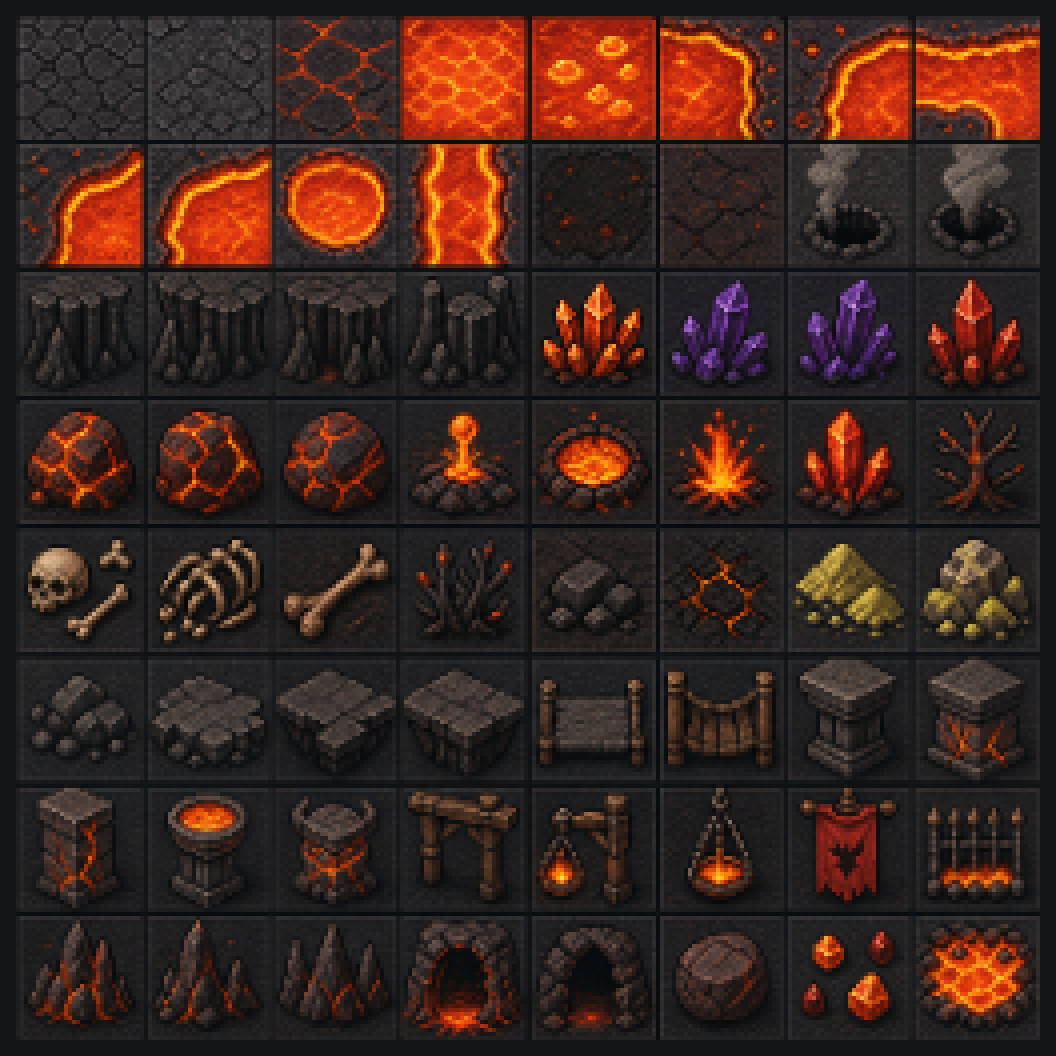Volcanic Cavern Pixel Tileset Pack by godboyhappy
