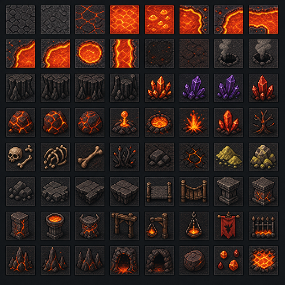 Volcanic Cavern Pixel Tileset Pack by godboyhappy