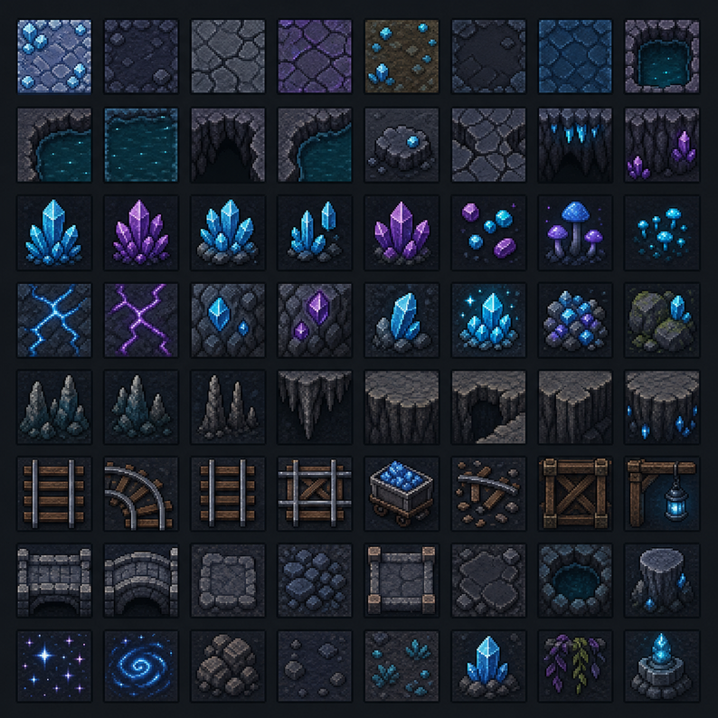 Crystal Cave Pixel Tileset Pack by godboyhappy