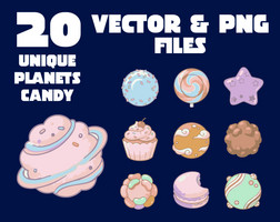 🍭 NEW RELEASE: 20 Stylized Candy & Clock Planets (AI Vector Included ...