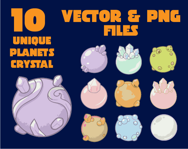 50 Unique 2D Stylized Planet Asset Pack - Vol. 1 (Vector & PNG) by X ...