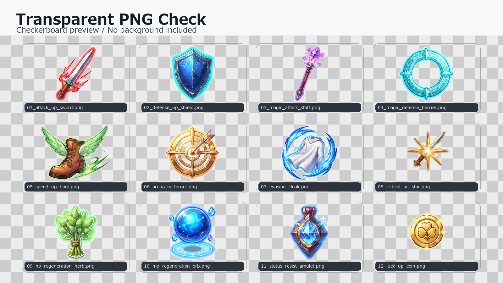 Fantasy RPG Buff, Boost & Support Icons - 12 Transparent PNG Set by ...