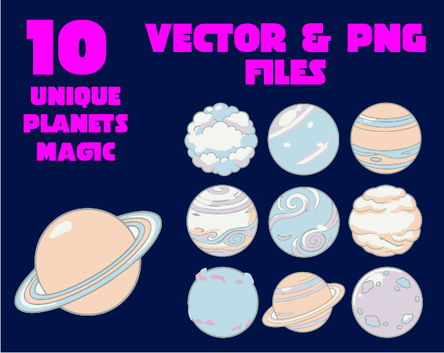 50 Unique 2D Stylized Planet Asset Pack - Vol-2 (Vector & PNG) by X ...