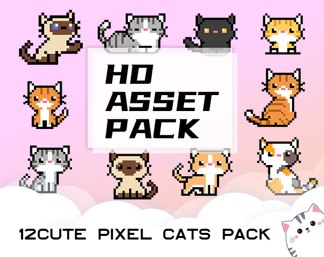 Pixel Cats Pack – Cute Retro Pixel Art Cat Sprites - 12 Cute Pixel Cats ...