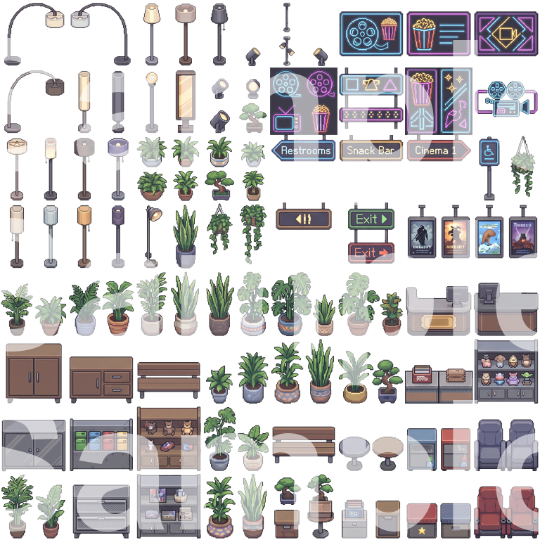 Modern Cinema Pixel Art Tileset by Cute SCKR