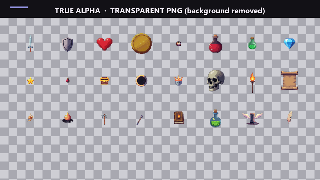 8-Bit Pixel Icons Vol.1 - 40 Retro Pixel Art Game Icons by BALOOD