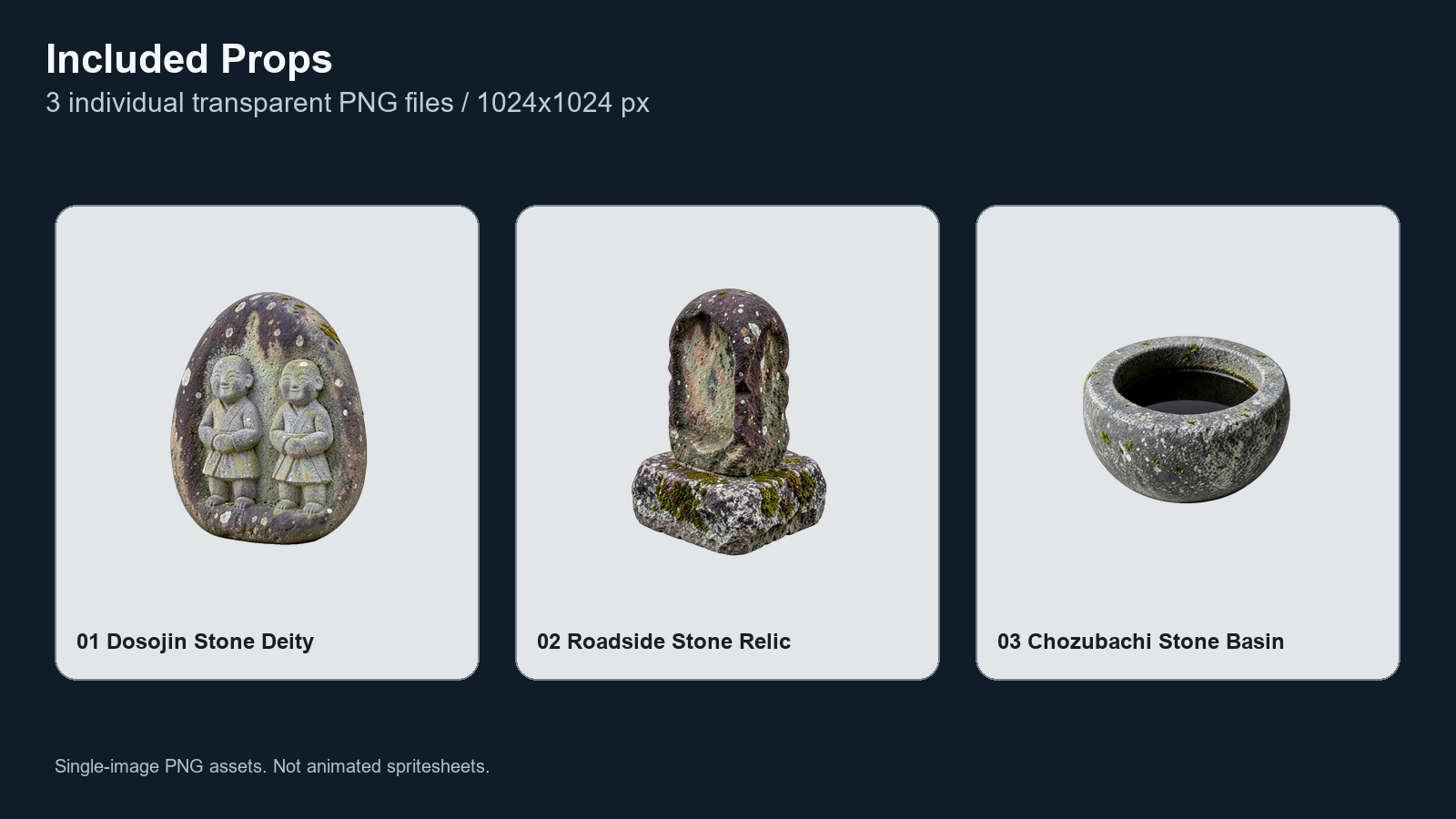 Japanese Roadside & Shrine Stone Props - 3 PNG Set by KojochoStudio