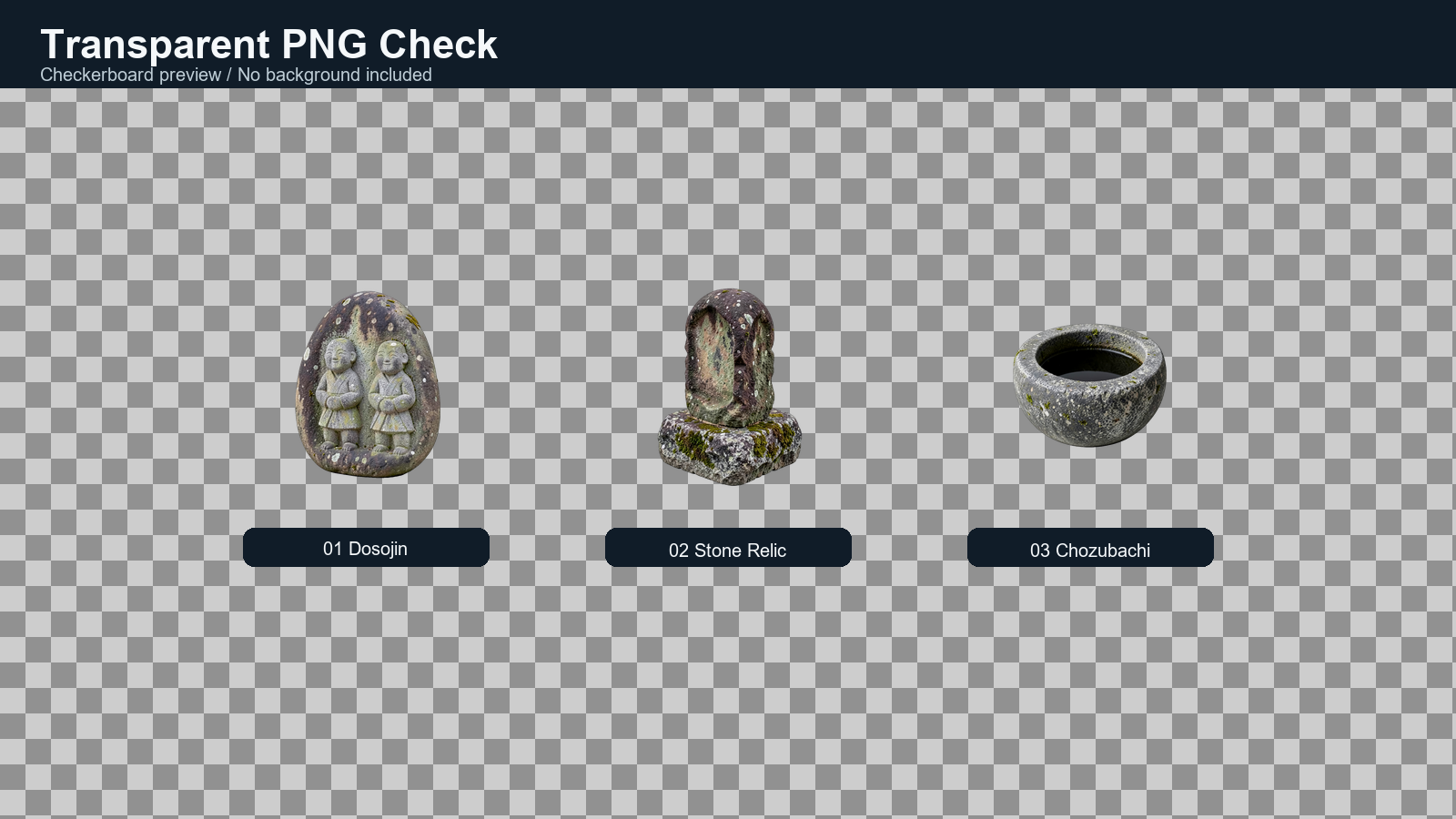 Japanese Roadside & Shrine Stone Props - 3 PNG Set by KojochoStudio