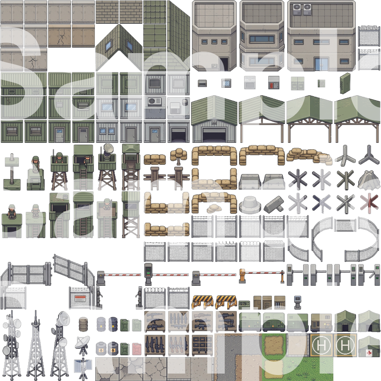 Modern Military Base Pixel Art Tileset by Cute SCKR
