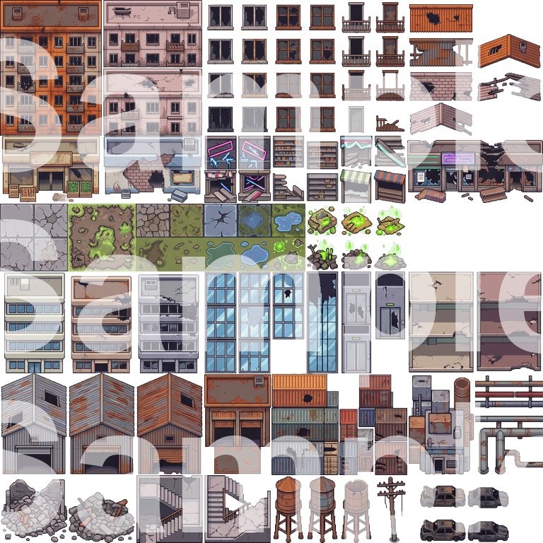 Nuclear Wasteland Pixel Art Tileset by Cute SCKR