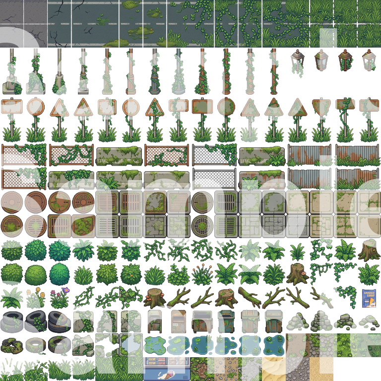 Green Apocalyptic Pixel Art Tileset-DLC by Cute SCKR