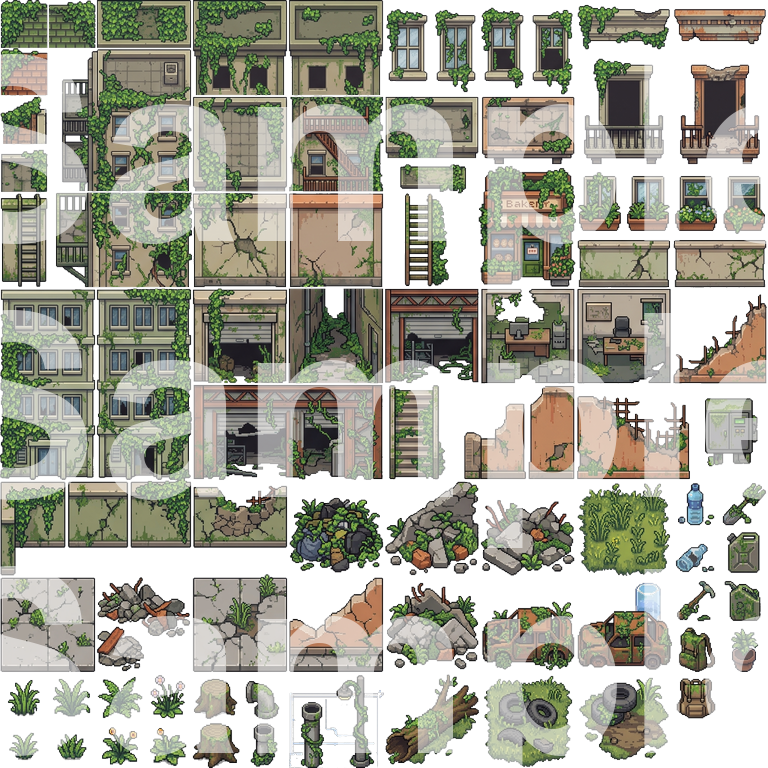 Green Apocalyptic Pixel Art Tileset-DLC by Cute SCKR