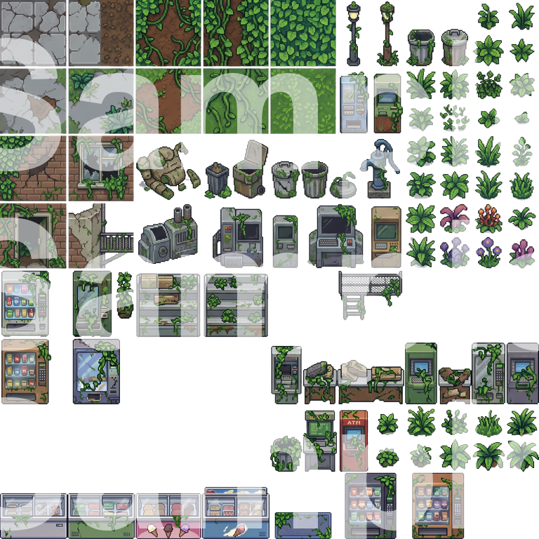 Green Apocalyptic Pixel Art Tileset-DLC by Cute SCKR
