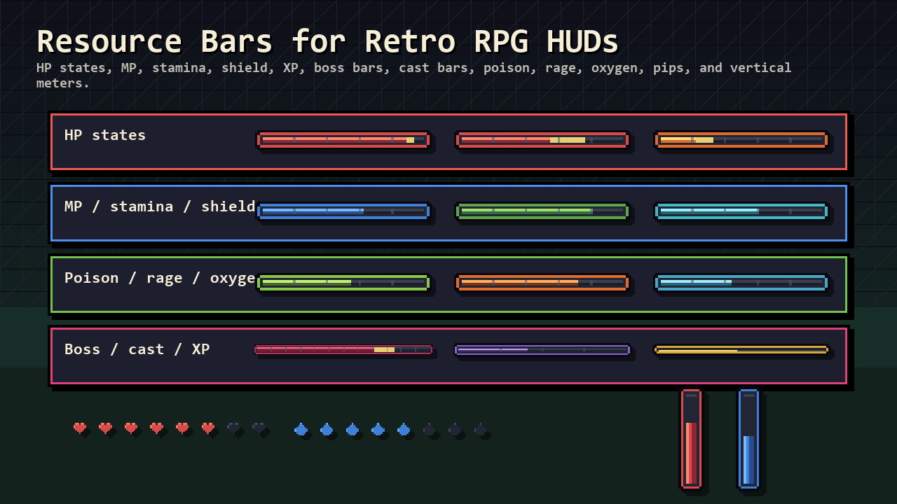 8-bit RPG Bars UI Pack - Pixel Health, Mana, XP & Boss Bars by Template ...