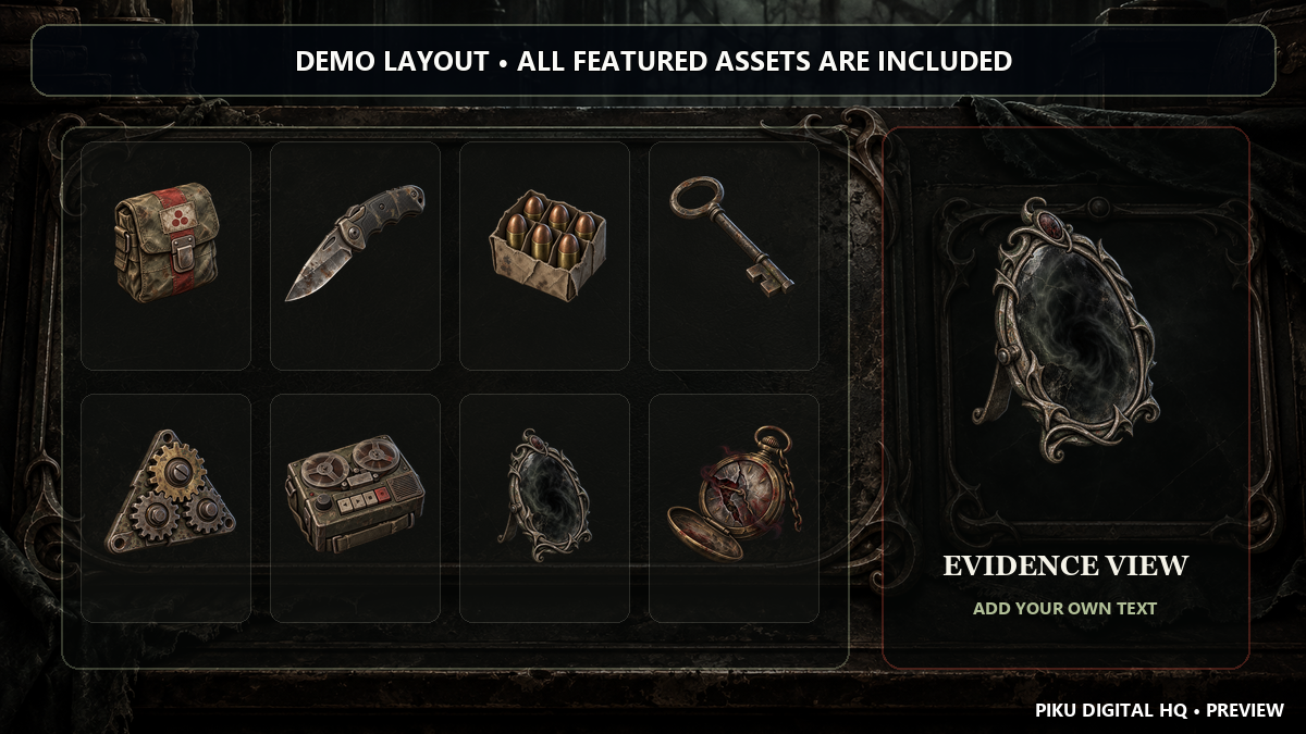 Survival Horror Inventory & Evidence Icons — 80 Assets by PIKU DIGITAL HQ