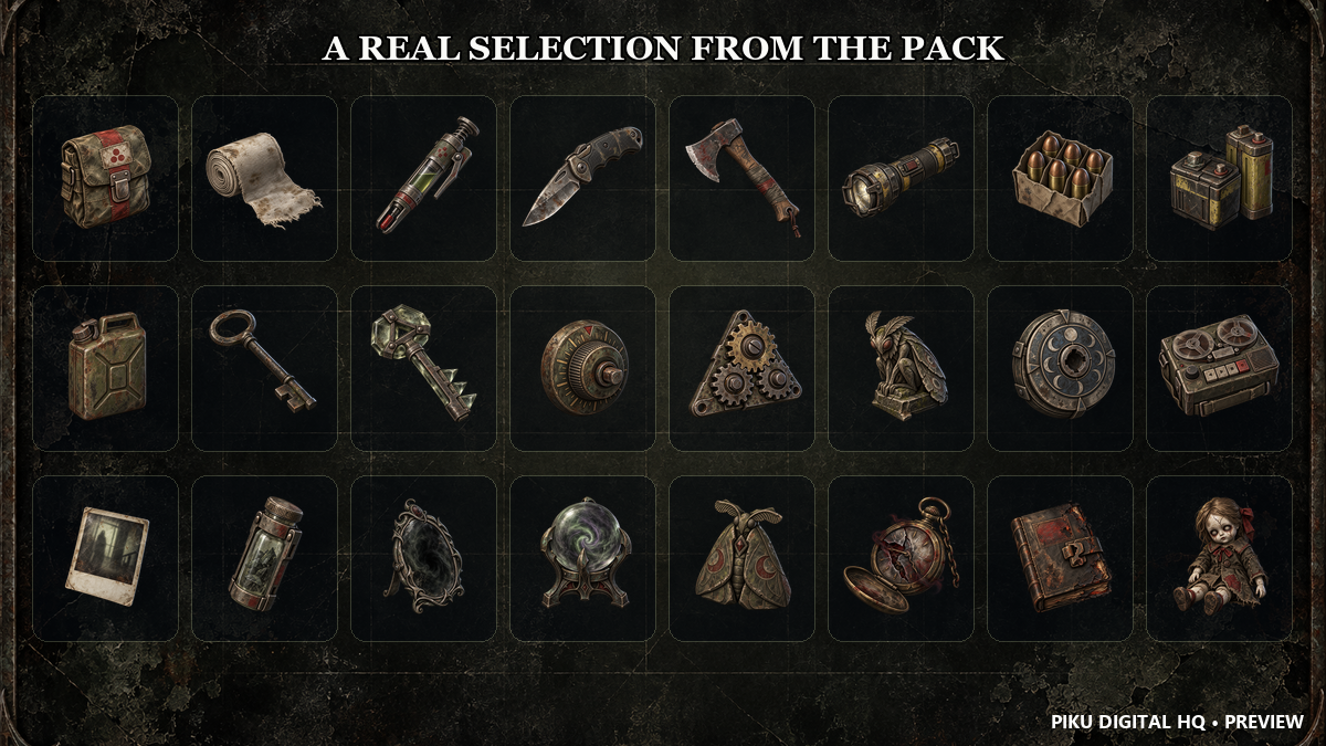 Survival Horror Inventory & Evidence Icons — 80 Assets by PIKU DIGITAL HQ