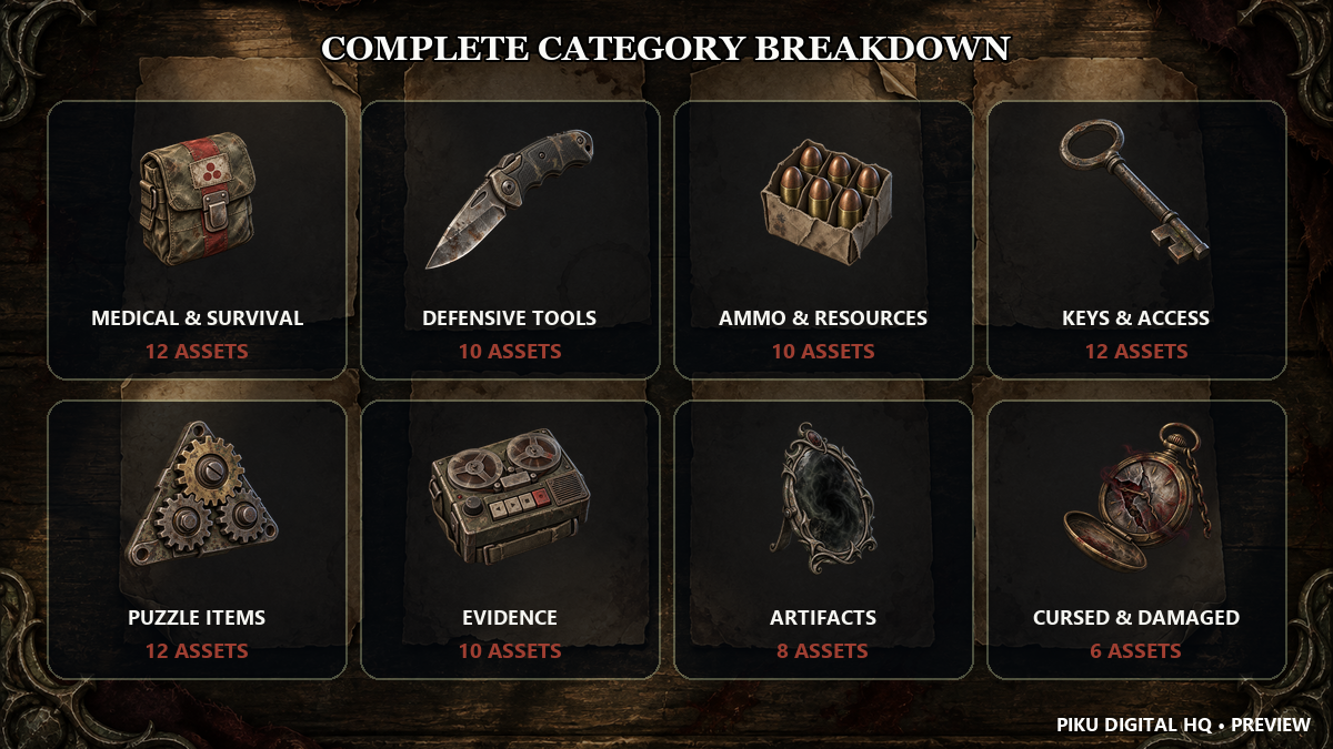 Survival Horror Inventory & Evidence Icons — 80 Assets by PIKU DIGITAL HQ