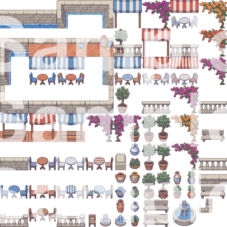Mediterranean City Top‑Down Pixel Art Tileset by Cute SCKR