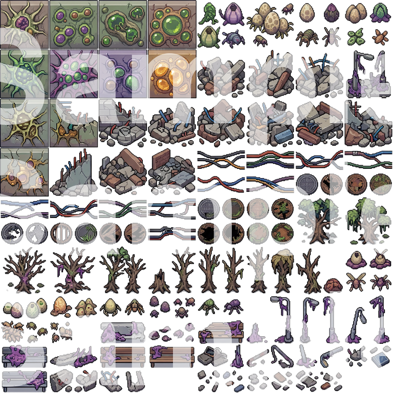 Alien Infested City Top‑Down Pixel Art Tileset by Cute SCKR