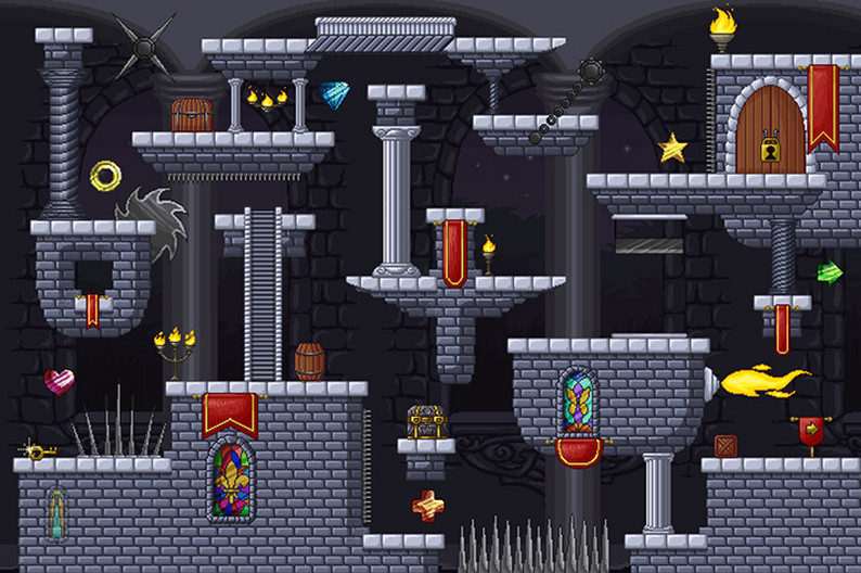 Castle Platformer 2D Tileset Pixel Art by Free Game Assets (GUI, Sprite ...