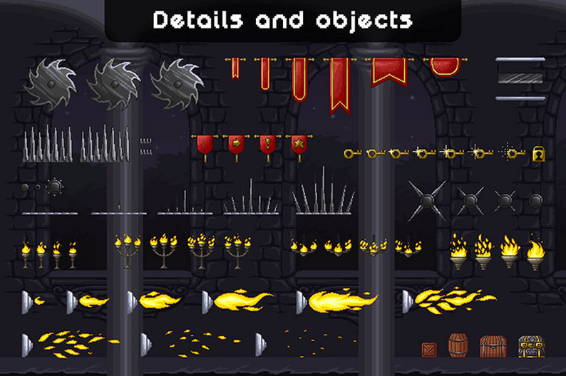 Castle Platformer 2D Tileset Pixel Art by Free Game Assets (GUI, Sprite ...