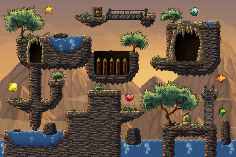 Mountain Platformer 2D Tileset Pixel Art by Free Game Assets (GUI ...