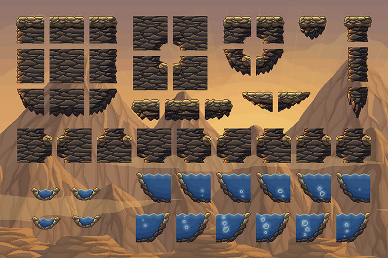 Mountain Platformer 2D Tileset Pixel Art by Free Game Assets (GUI ...
