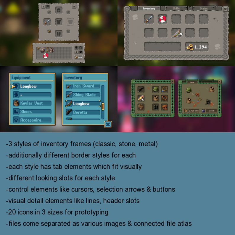 Pixel Menu GUI HUD Inventory & Icons by Thomas Feichtmeir "Cyangmou"