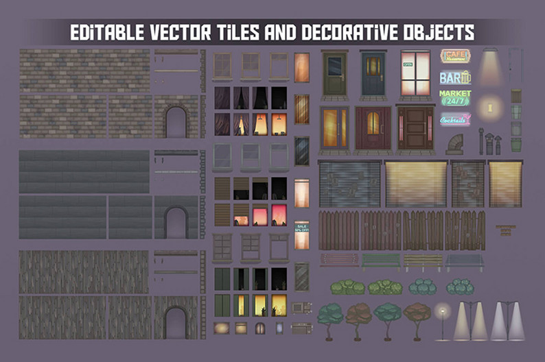 Night City Street 2D Background Tiles by Free Game Assets (GUI, Sprite ...