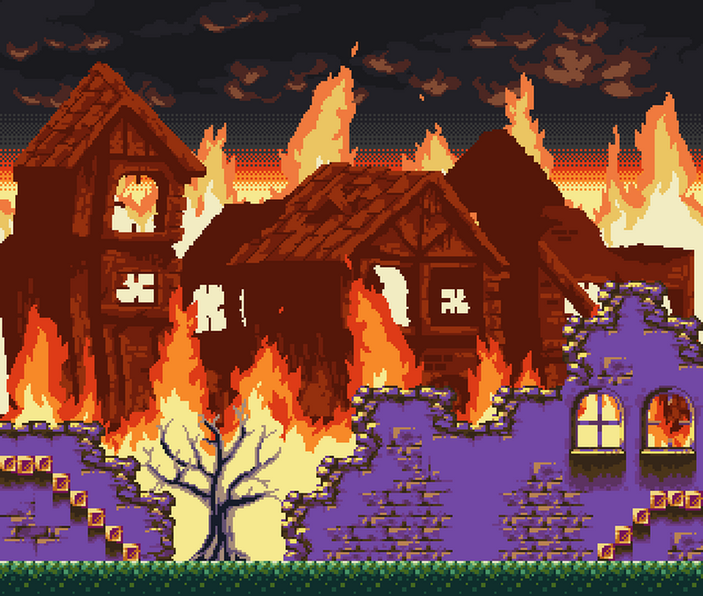 Burning Village Platformer Set by Jestan