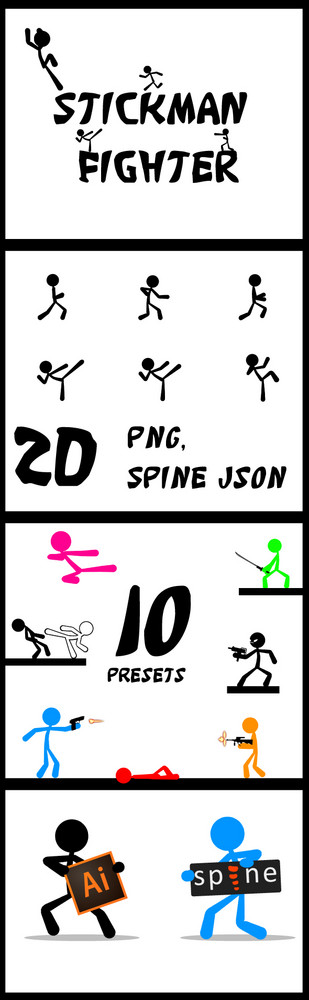 Stickman Fighter Spine 2D Character Sprites by overcrafted