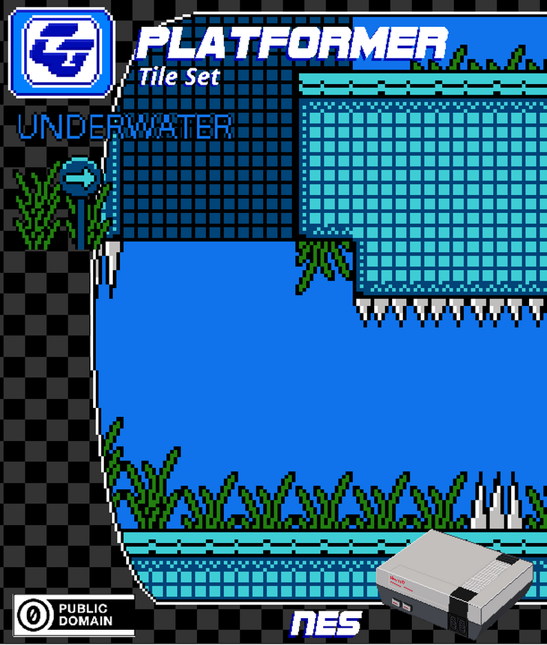Platformer Asset Tile Set 'UnderWater Lands' NES by chasersgaming