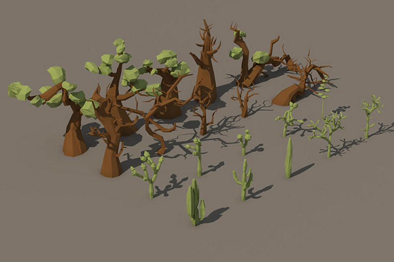 Desert: Cactus and Tree 3D Low Poly Pack by Free Game Assets (GUI ...
