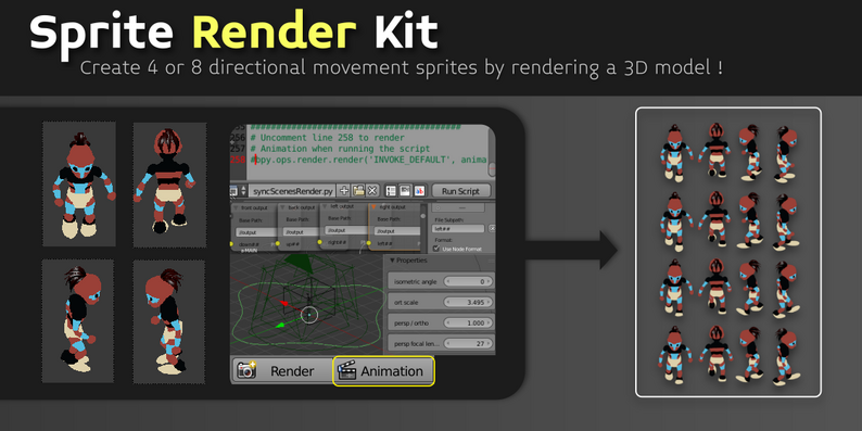 Sprite Render Kit - for blender 3d - 60% off + example animated.blend ...