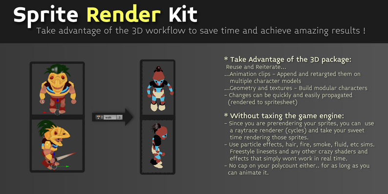 Sprite Render Kit - for blender 3d - 60% off + example animated.blend ...