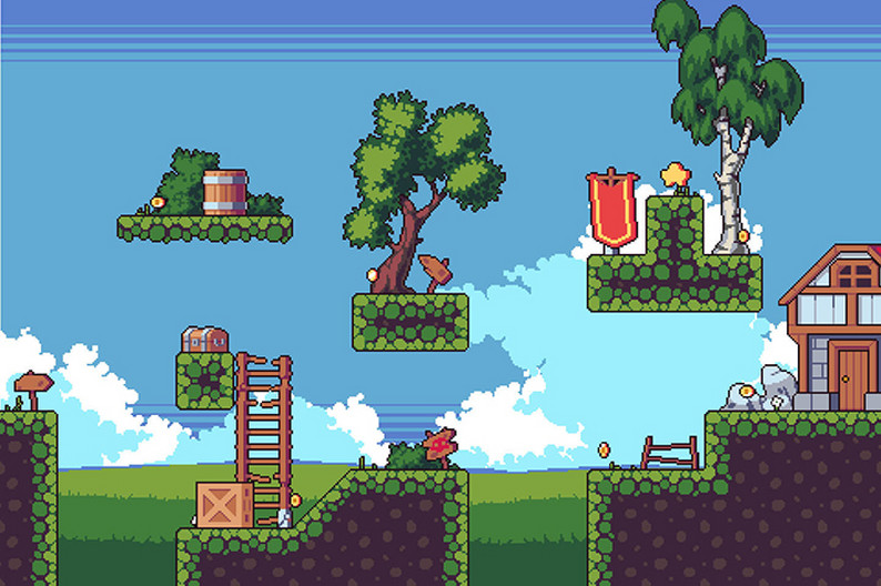 Platformer Tileset Pixel Art by Free Game Assets (GUI, Sprite, Tilesets)