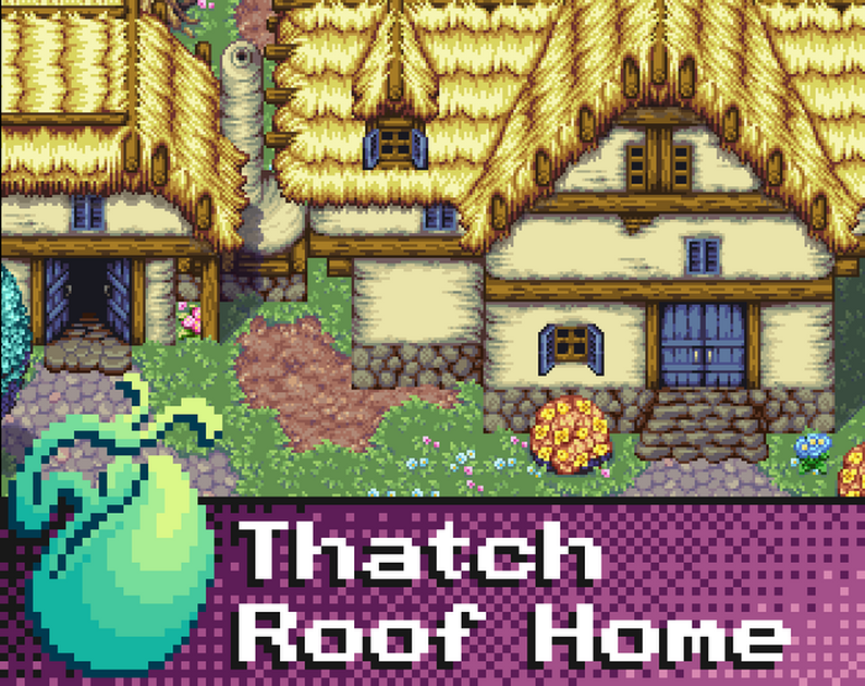 Pixel Art Tileset - Thatch Roof Home by Seliel the Shaper
