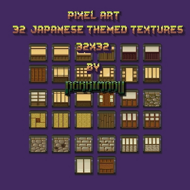 32 Pixel Art Japanese Themed Textures by Rekkimaru