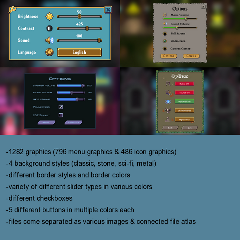 Pixel Menu GUI HUD Options & Icons by Thomas Feichtmeir "Cyangmou"