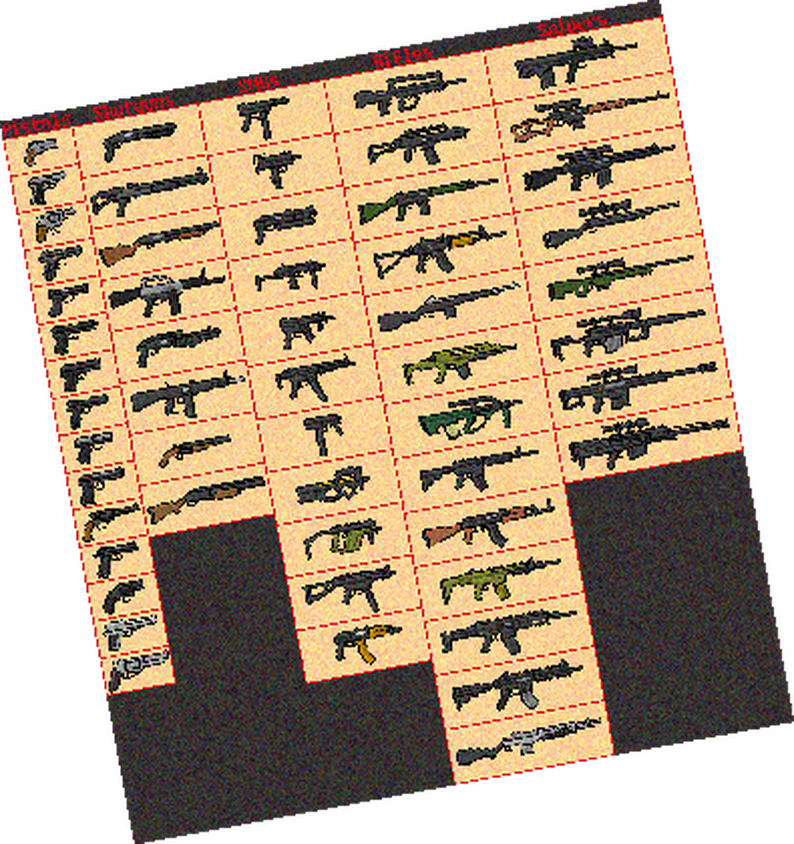 50 +pixel-art gun sprites by TimberwolfGames