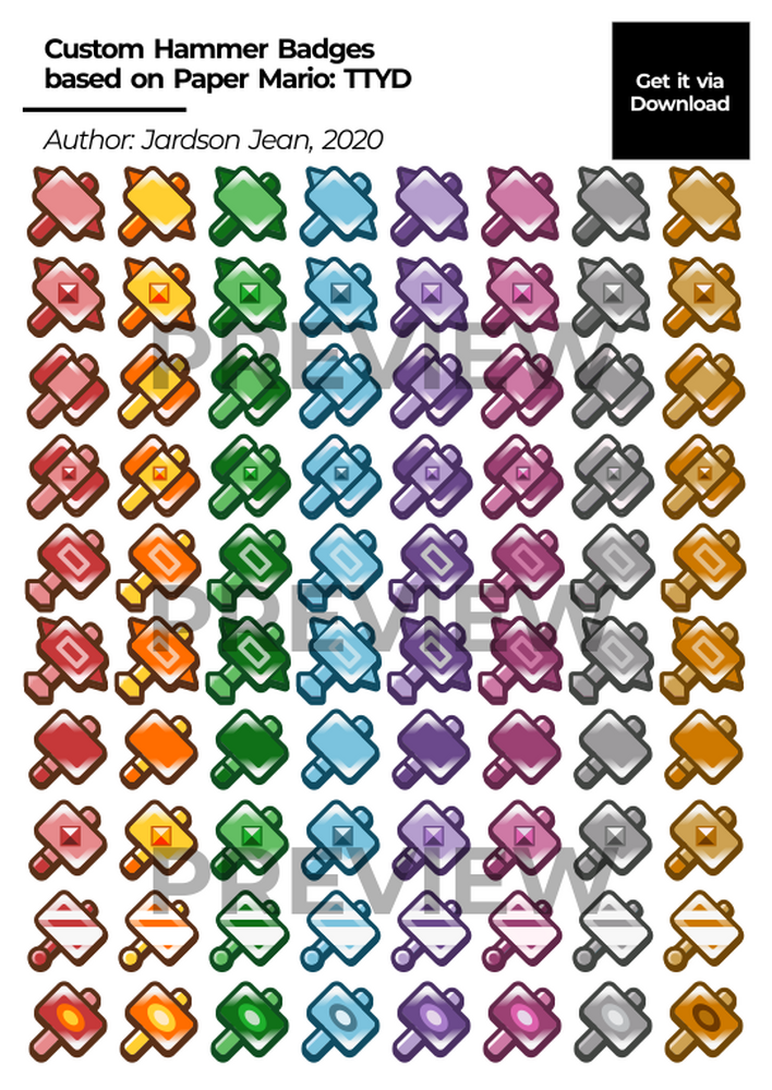 Custom Hammer Badges based on Paper Mario: TTYD by LadyLuck