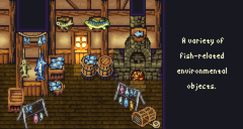 Pixel Art Icon Sprites & Object Set - Fishing Gear by Seliel the Shaper