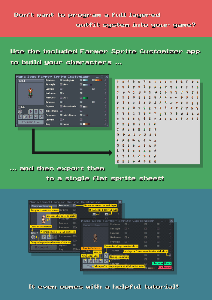 Free Pixel Art Character - The Mana Seed "Farmer Sprite System" by ...