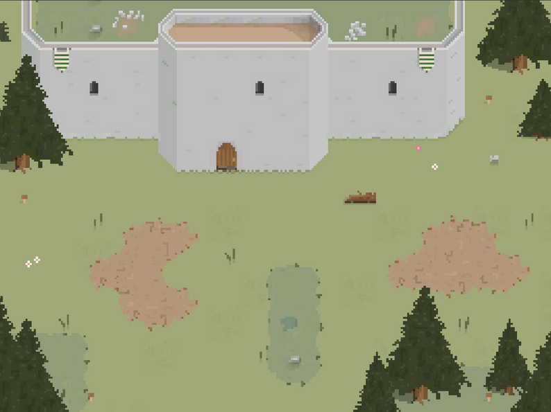 16x16 castle and wall ruins in the forest rpg tileset by pellaore