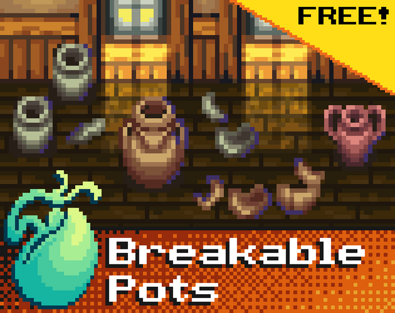 Free Pixel Art Object Set - Breakable Pots by Seliel the Shaper