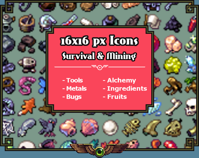 Pixel Fantasy RPG Icons Survival, Alchemy, Mining 16x16 by Thomas ...